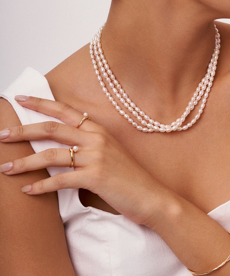 18K Gold Plated Sterling Silver Open Ring for Women, Minimalism Dainty Pearl Adjustable Ring ...