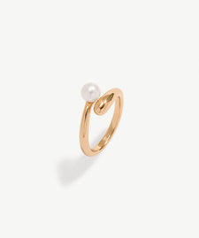 18K Gold Plated Sterling Silver Pearl Promise Ring for Women, Pearl Ball Open Band Adjustable ...